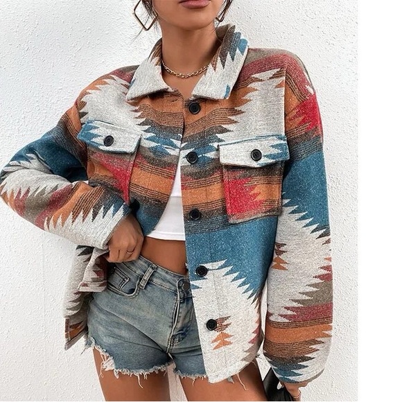Jackets & Coats | Aztec Women Jacket Button Front Blazer Multicolor ...